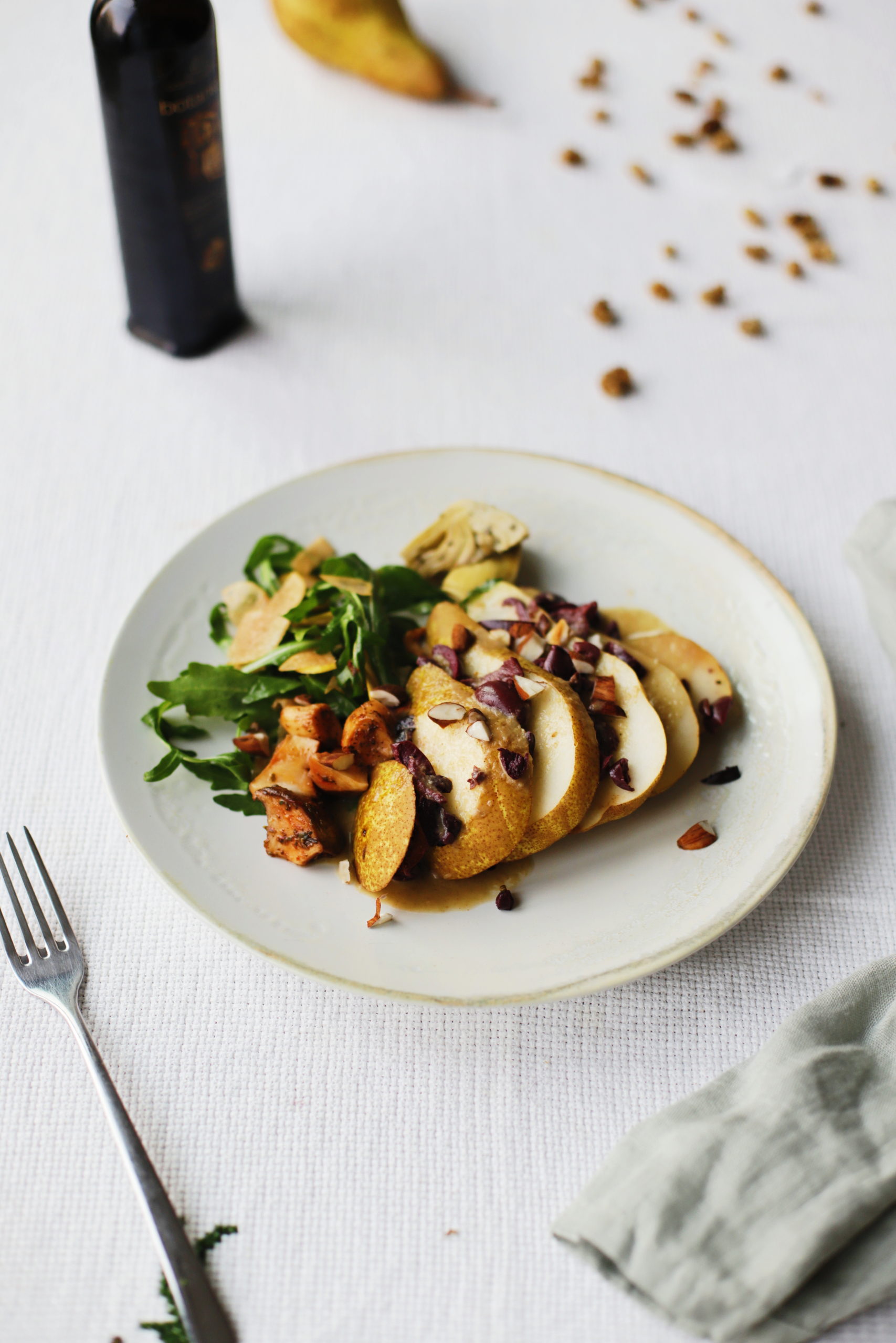 Pear Salad With Olives and Almonds | Plant-Based Flow