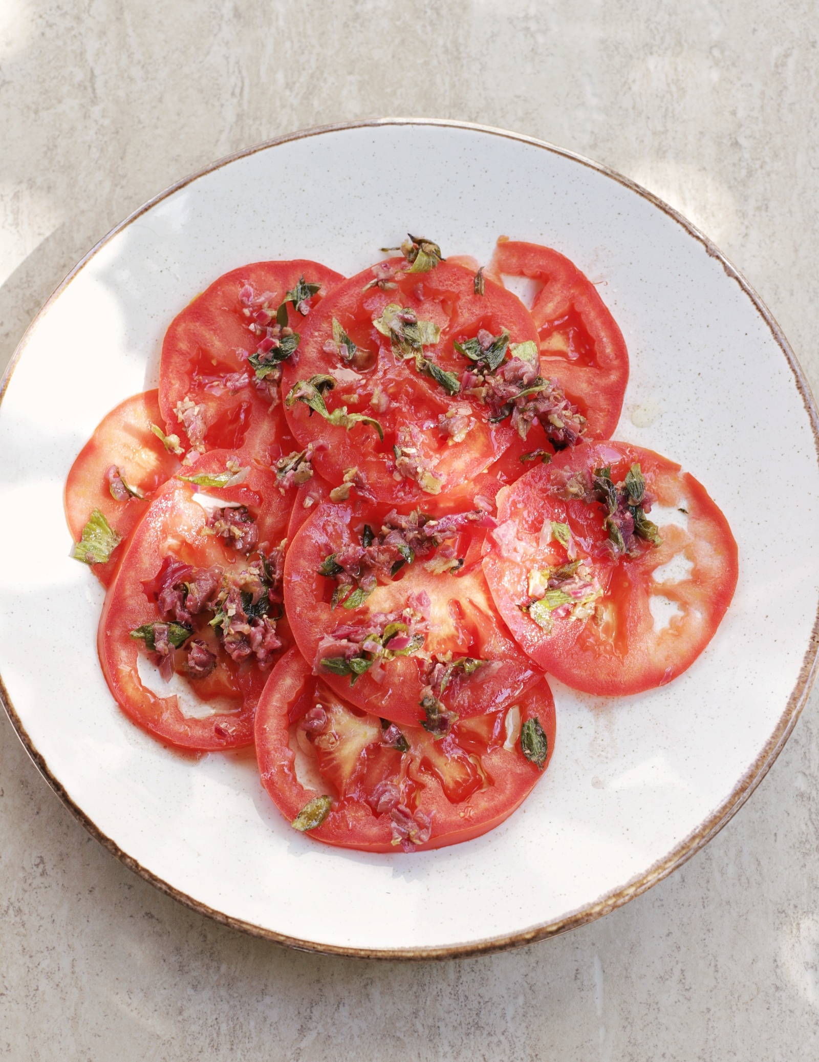 Tomato Carpaccio with Fermented Strawberry - Plant-Based Flow
